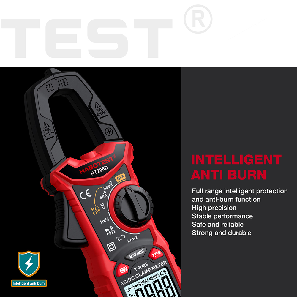 HABOTEST HT206 HT90 Digital Clamp Meter 600V AC/DC 6000 Counts Current ...