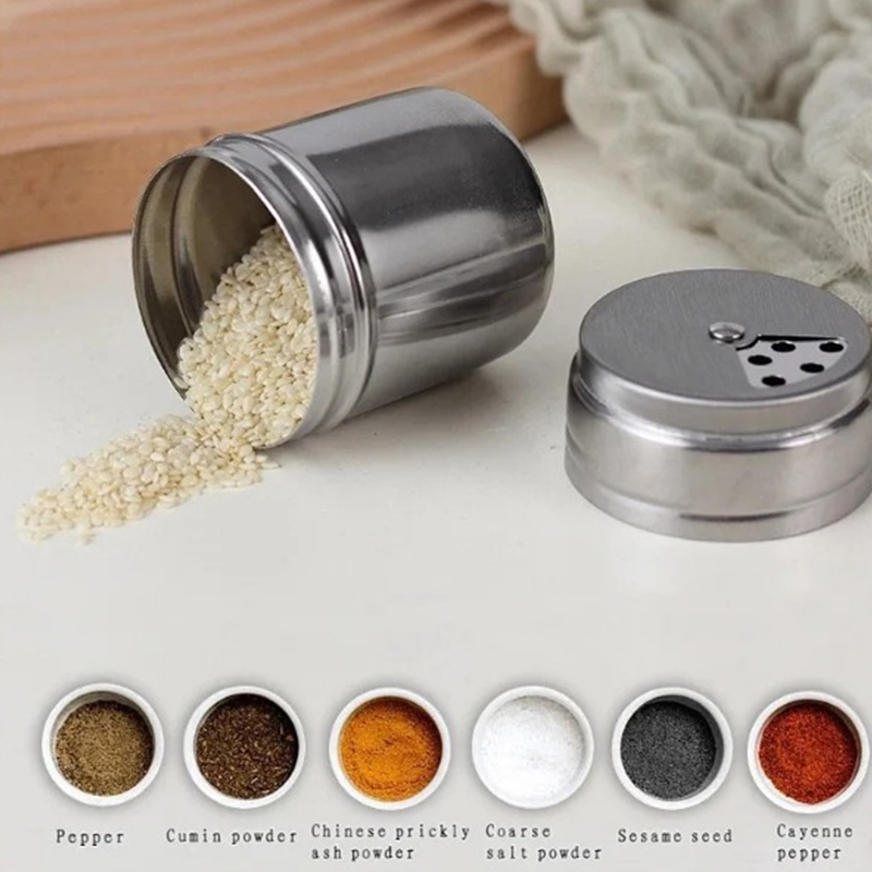 Stainless Steel Salt Shaker Spice Pepper Condiments Bottle Rotating ...
