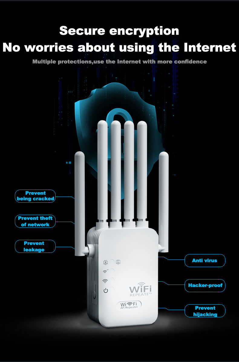 V380 Pro Wireless WiFi Repeater signal amplifier 6-antenna Ehanced ...