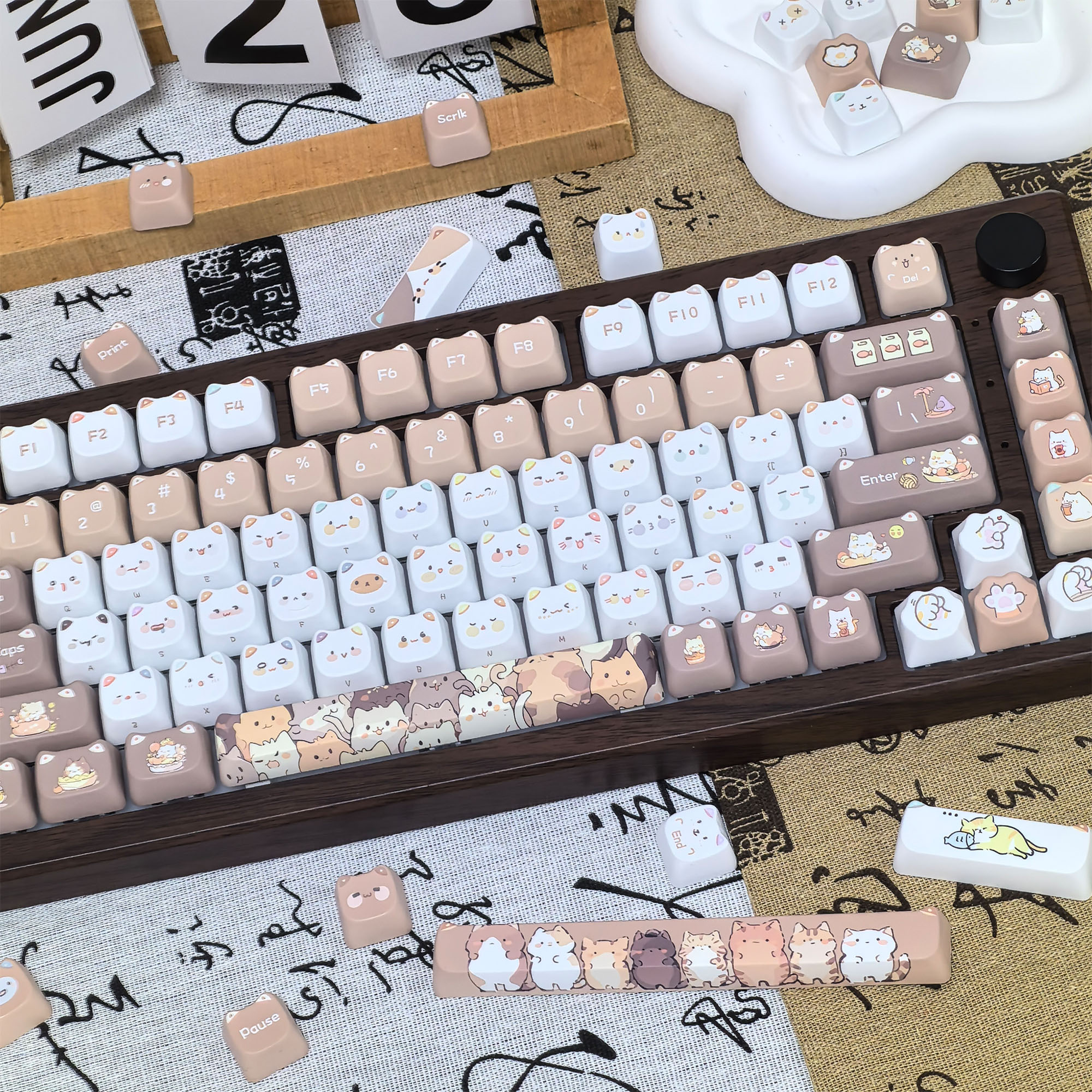 Cute Meow Keycaps Cat Head MAO Profile PBT Square Key Cap Thermal ...