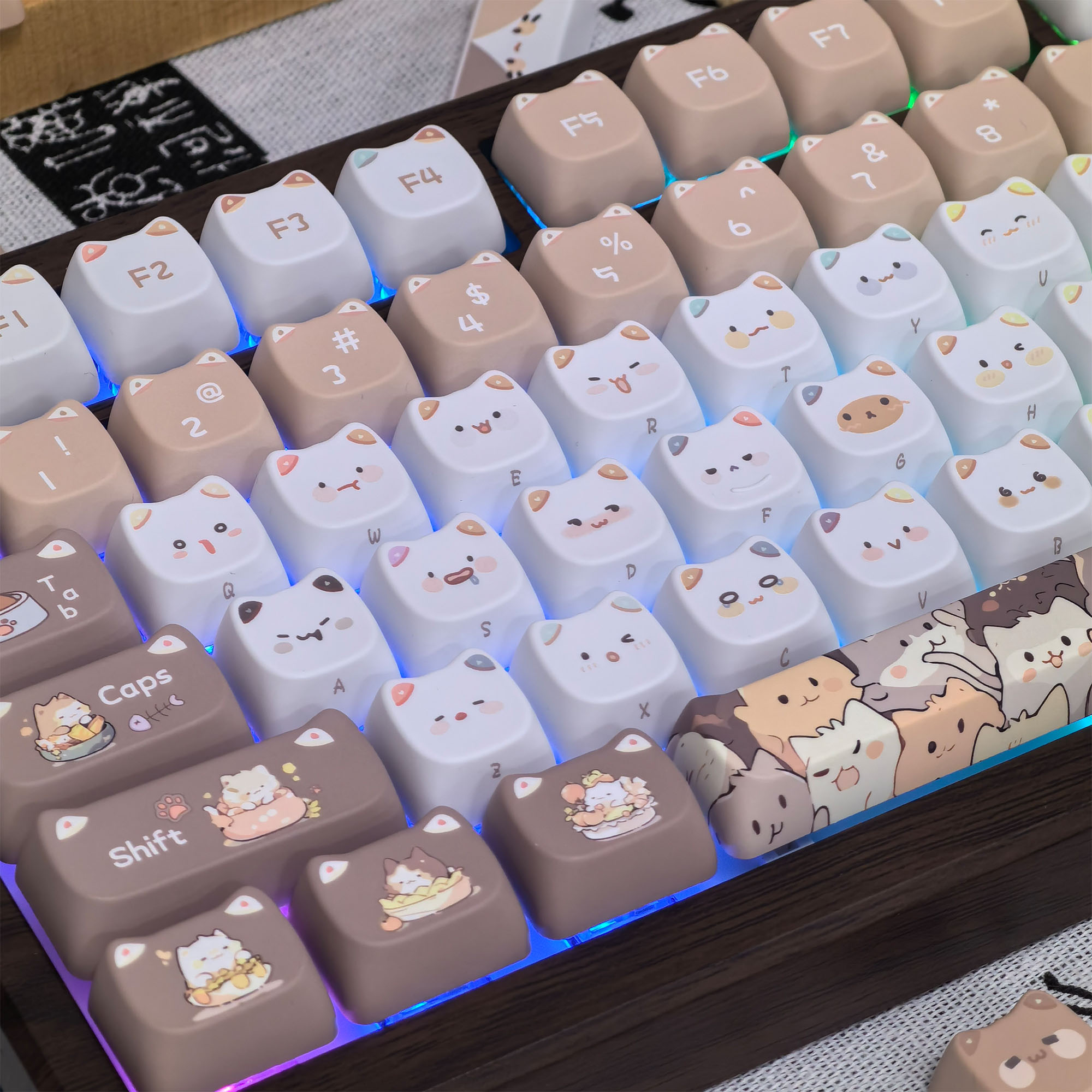 Cute Meow Keycaps Cat Head MAO Profile PBT Square Key Cap Thermal ...