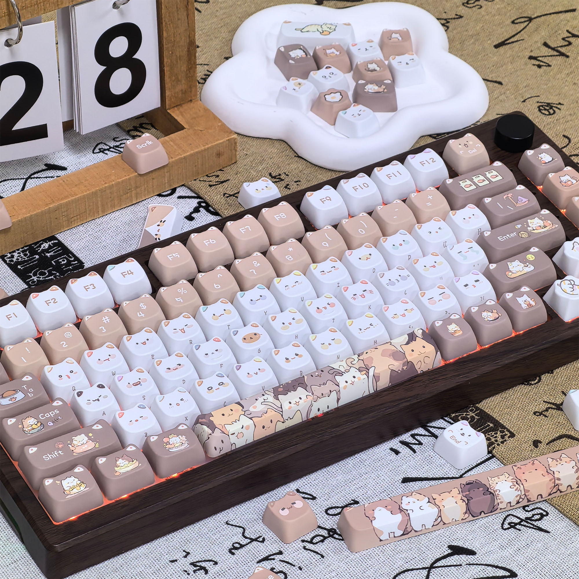 Three Felinae Cat Head Theme Keycaps MAO Profile Five Sides Sublimation ...