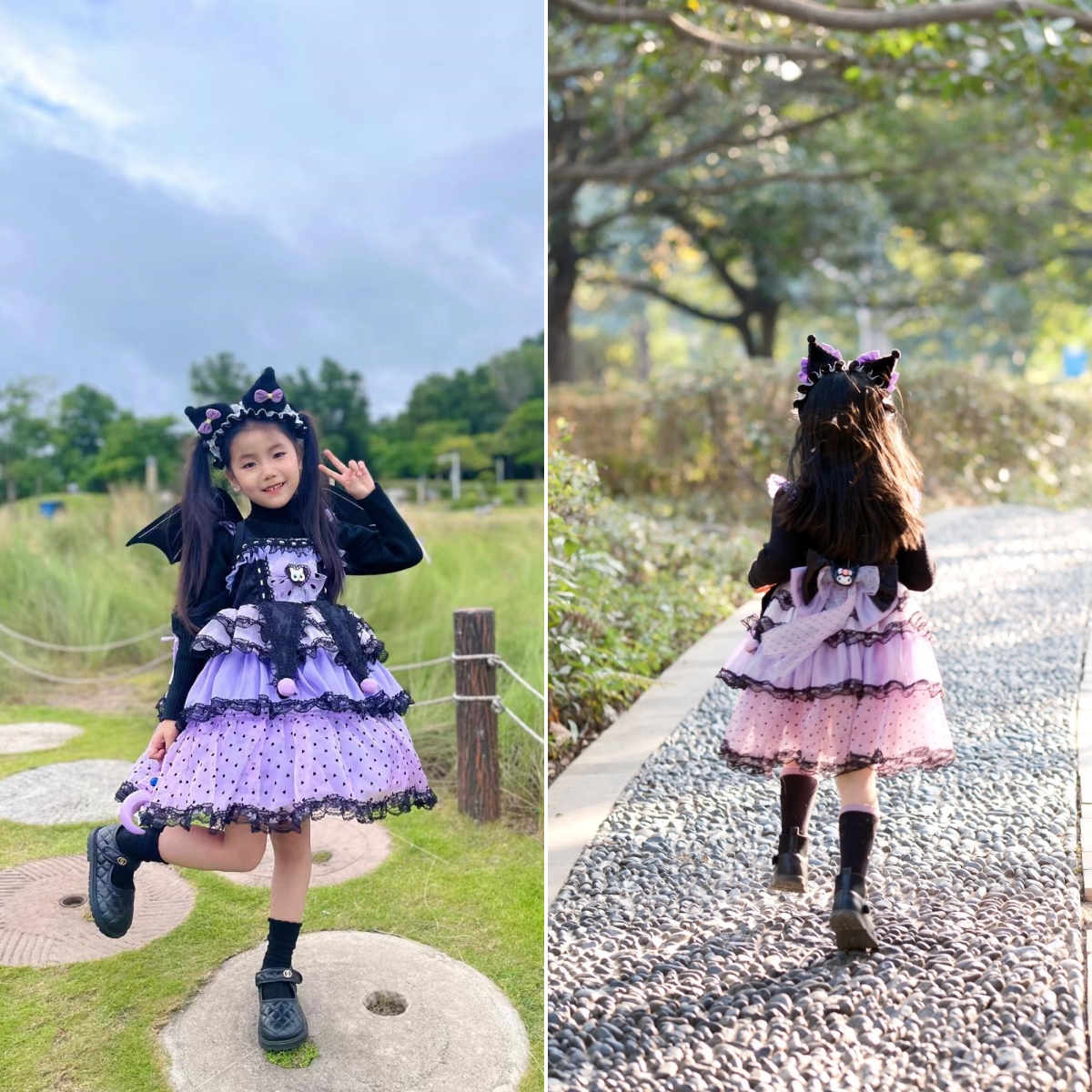 Kids Kuromi Gown Cosplay Costume For Kids Girl Summer Mesh Fluffy Dress Birthday Outfit Lolita ...