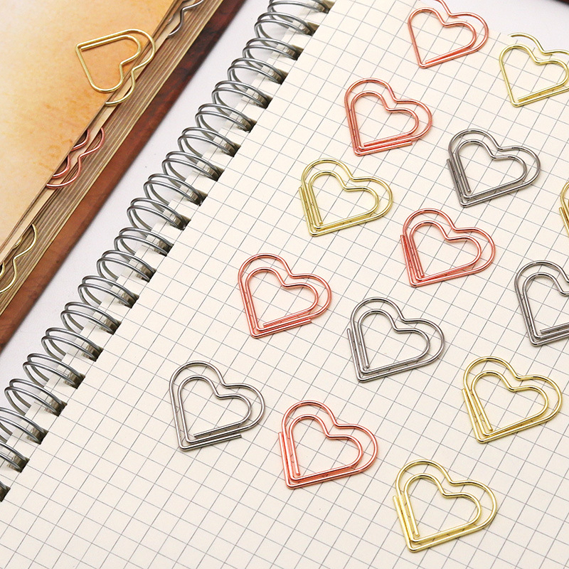 50pcs/bag Kawaii Love Heart Paper Clips Metal Hollow Binder Clips ...