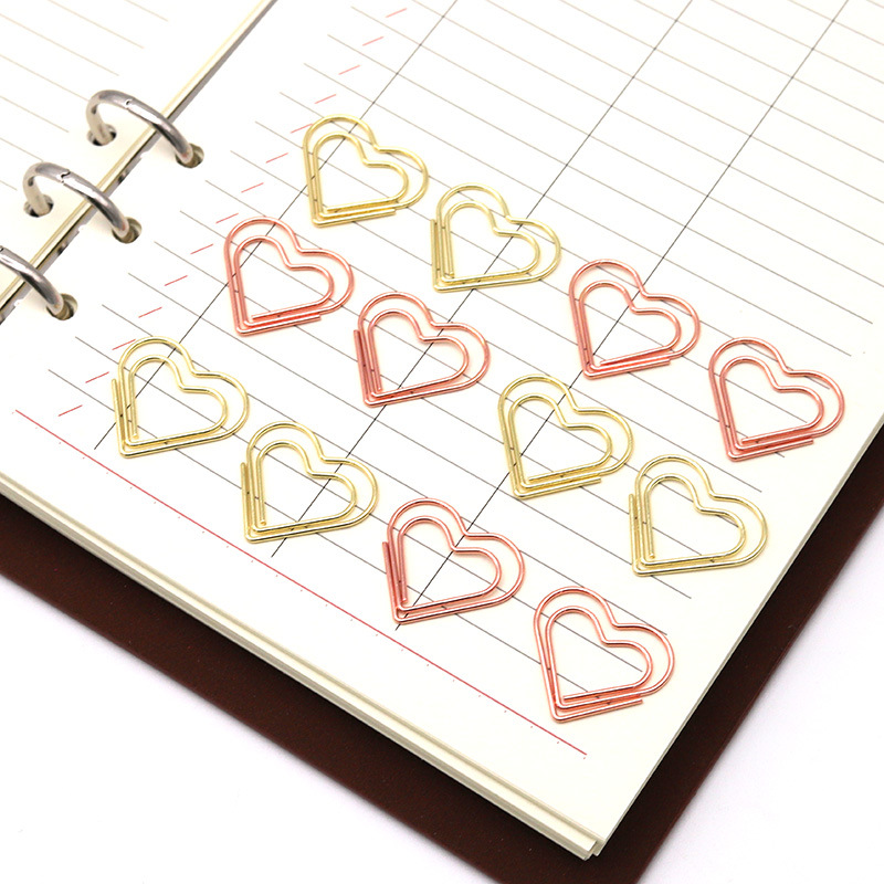 50pcs/bag Kawaii Love Heart Paper Clips Metal Hollow Binder Clips ...