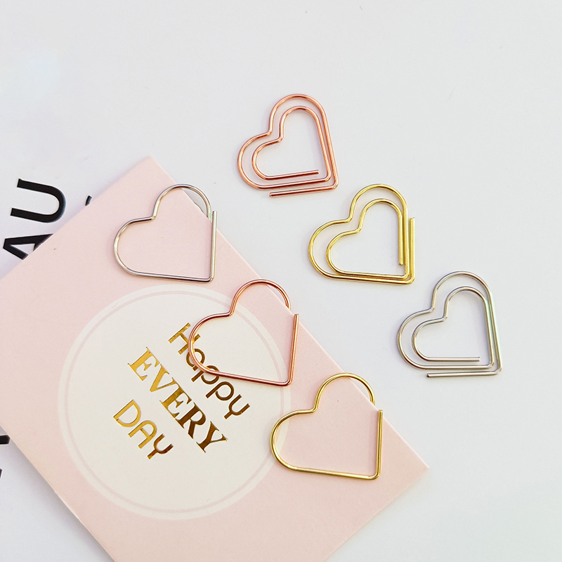 50pcs/bag Kawaii Love Heart Paper Clips Metal Hollow Binder Clips ...