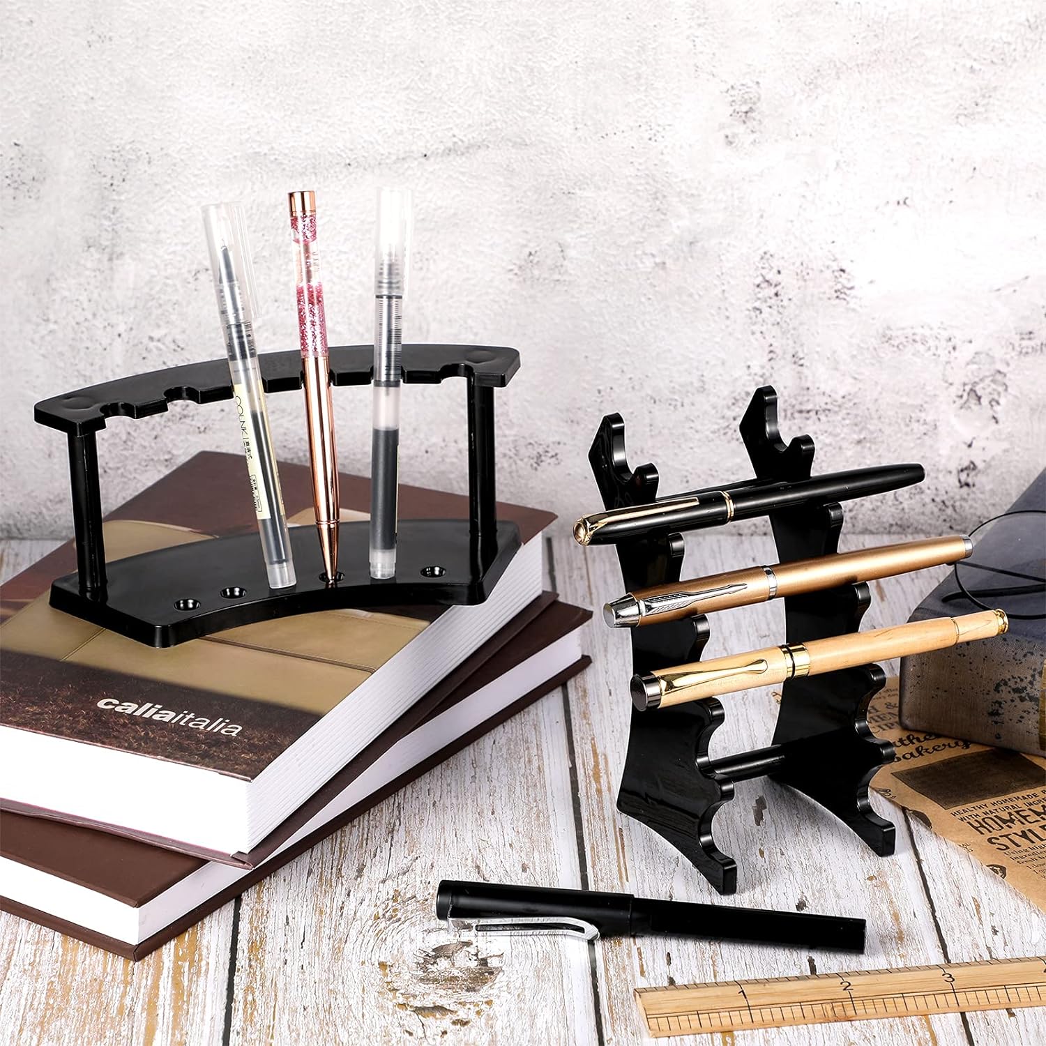 2 Pieces Plastic Pen Holder Stand, 6 Slot 2 Kinds Vertical and ...