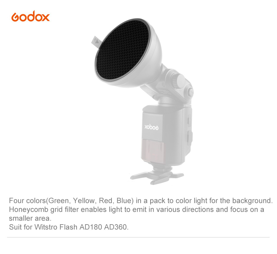 Godox AD-S11 4 Colors Filter Gel Pack + Honeycomb Grid Cover Reflector ...
