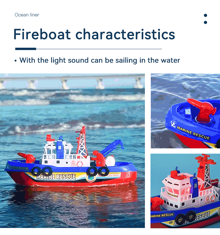 Floating Bath Toy Boat Electric Rescue Model Fire Boat Battery Operated ...