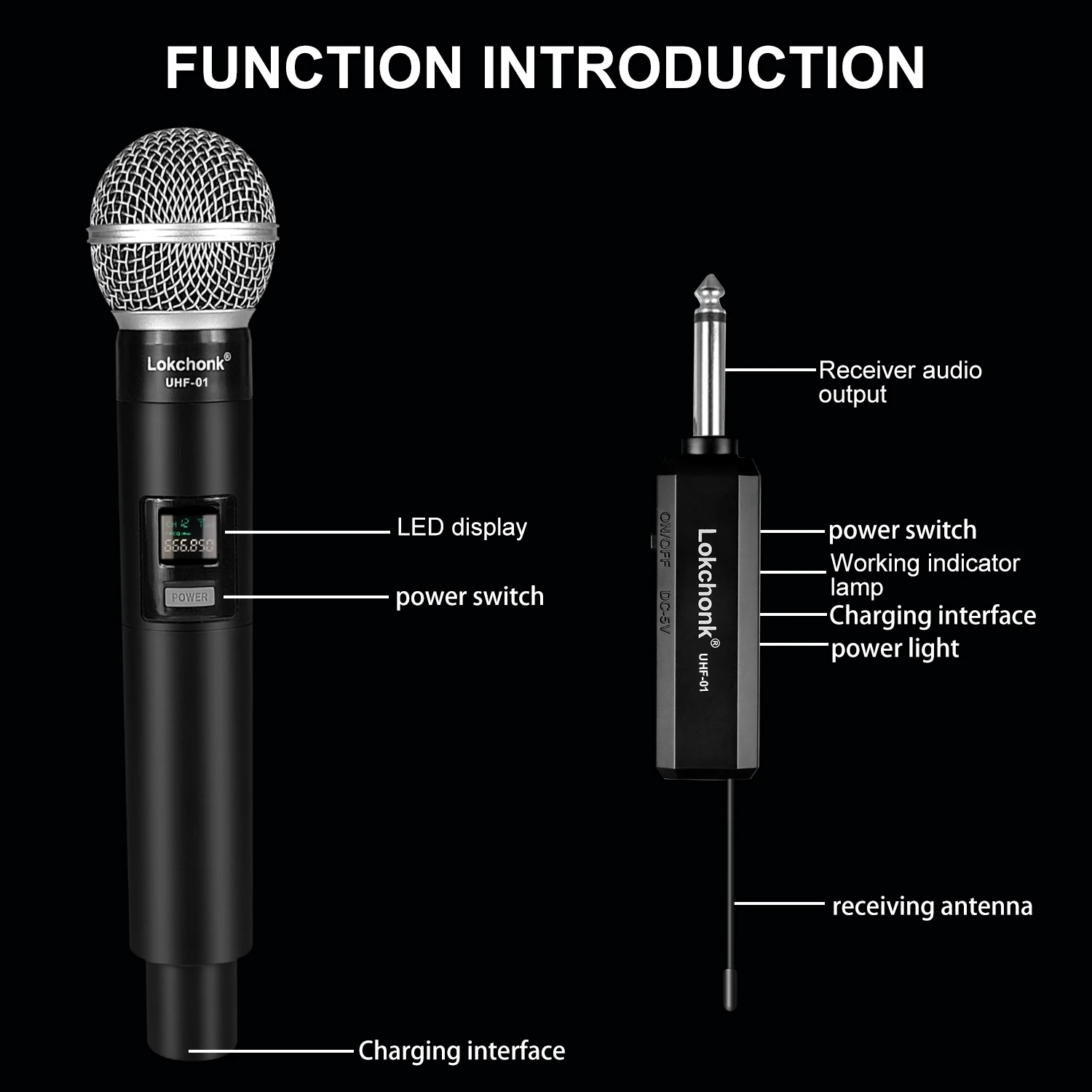 Wireless Microphone 2 Channels UHF Fixed Frequency Handheld Mic ...