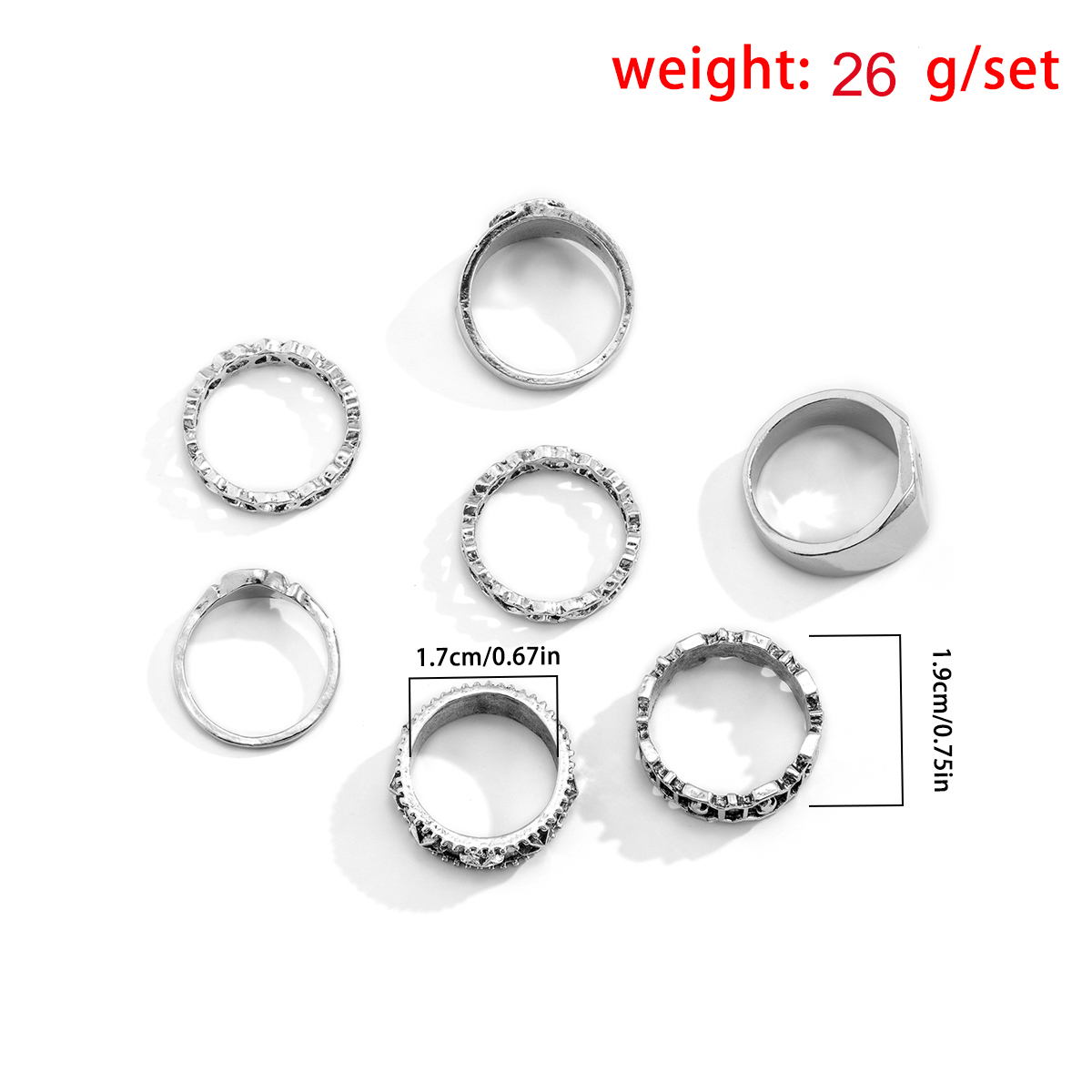 7 Pcs/Set Punk Heart Playing Card A Finger Rings for Men Cool Trendy ...