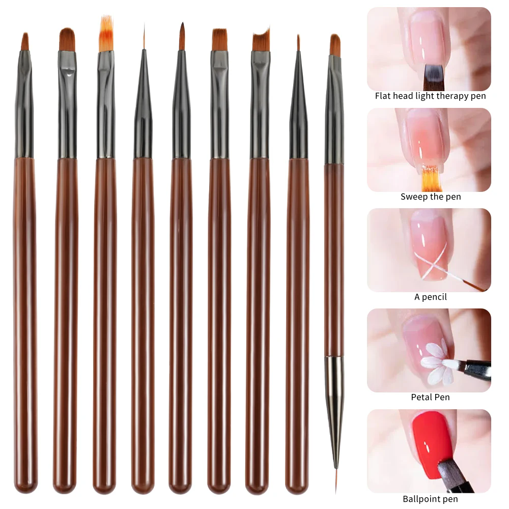 9pcs Nail Brush Acrylic Powder Pen Set UV Gel Extension Flower Painting ...