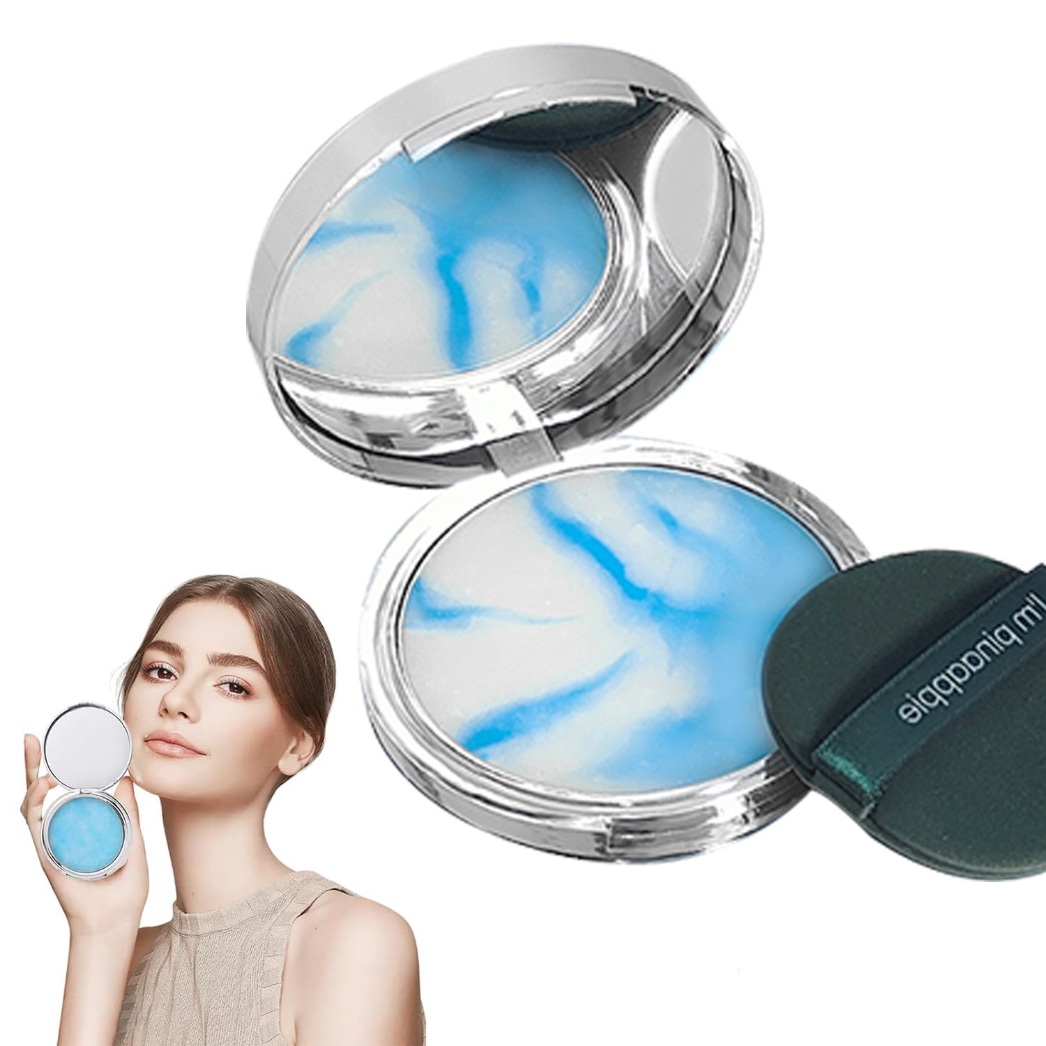 Oil-Control Blue Compact Powder: Matte Finish, Long-Lasting & 3D Makeup ...