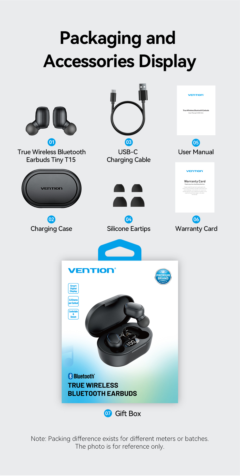 Vention TWS Earphone Bluetooth 5.3 Wireless with Charging case LED ...