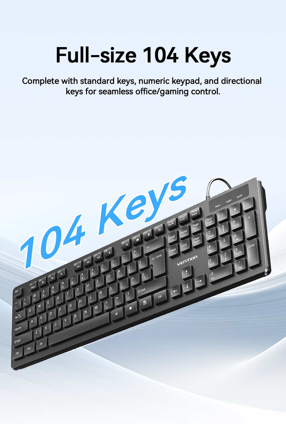 Vention Keyboard Mouse Combo 104 Keys Black Slim Type ABS 1200 DPI for ...