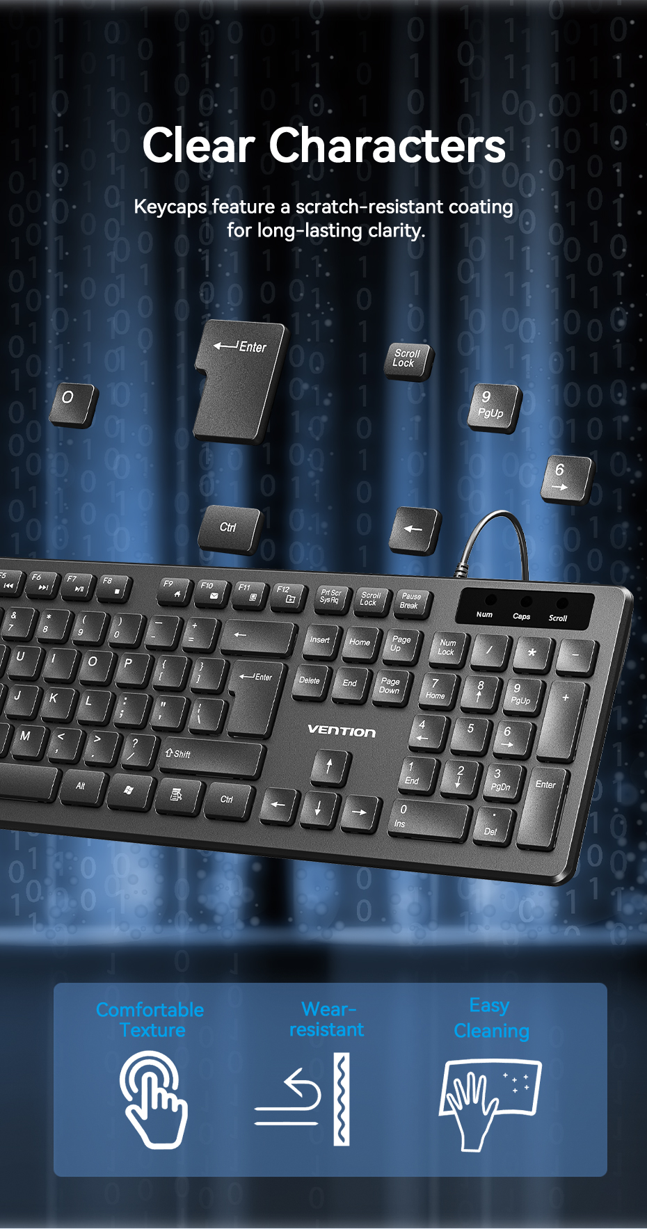 Vention Keyboard Mouse Combo 104 Keys Black Slim Type ABS 1200 DPI for ...