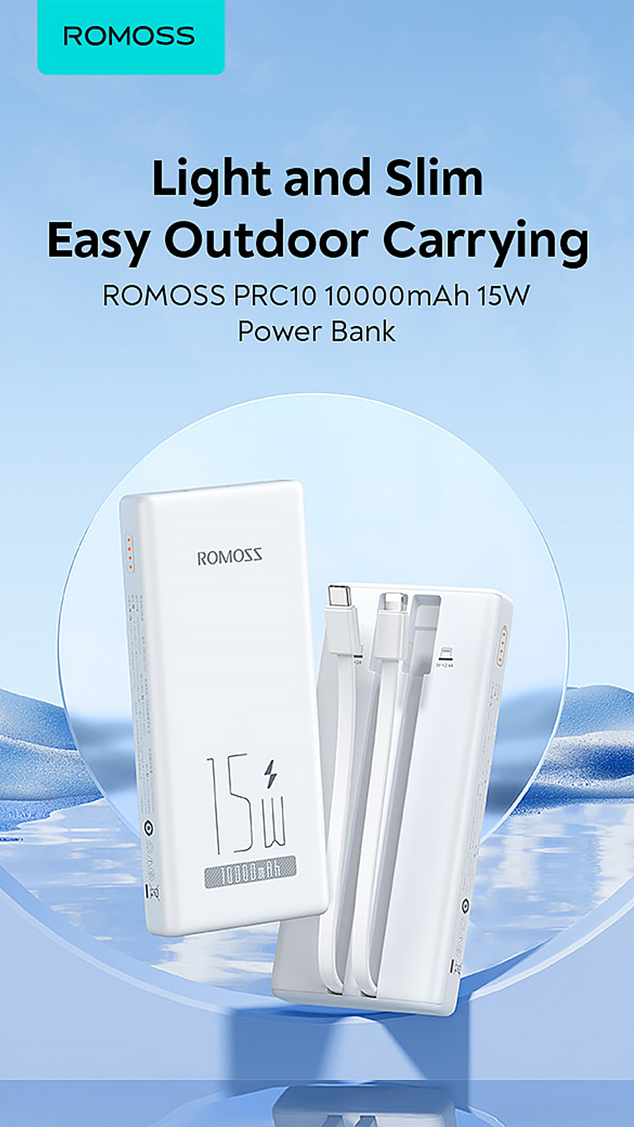 Romoss PRC10 10000mAh 15w with Built In Dual Cable Power Bank Lithium ...