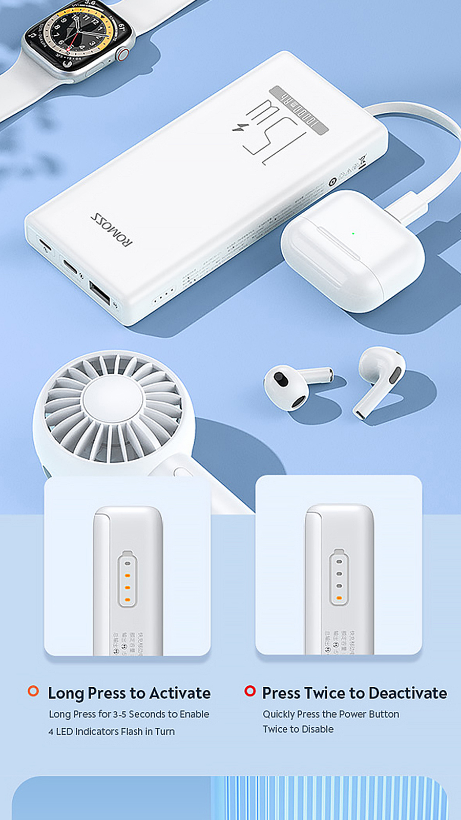 Romoss PRC10 10000mAh 15w with Built In Dual Cable Power Bank Lithium ...