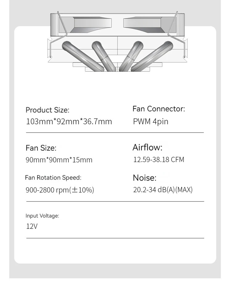 Jonsbo HP-400S Black/White 4 heat pipe down pressure CPU air-cooled heat sink 4PIN PWM silent ...