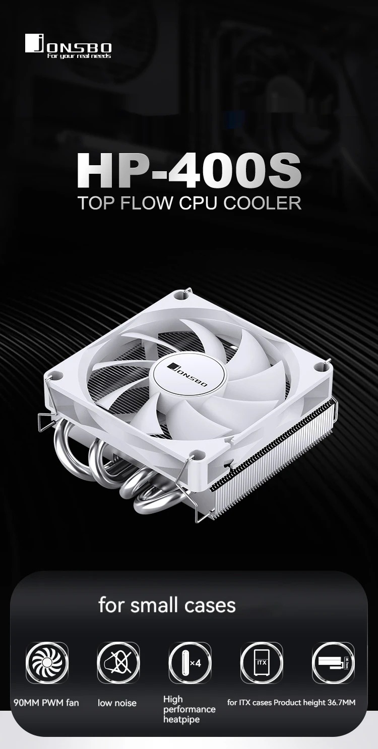 Jonsbo HP-400S Black/White 4 heat pipe down pressure CPU air-cooled heat sink 4PIN PWM silent ...