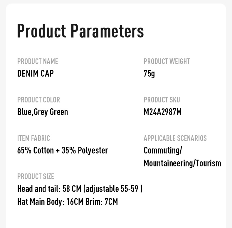 Cap | MAH 2987 Denim Eco-friendly Series Baseball Cap Waterproof Sun ...