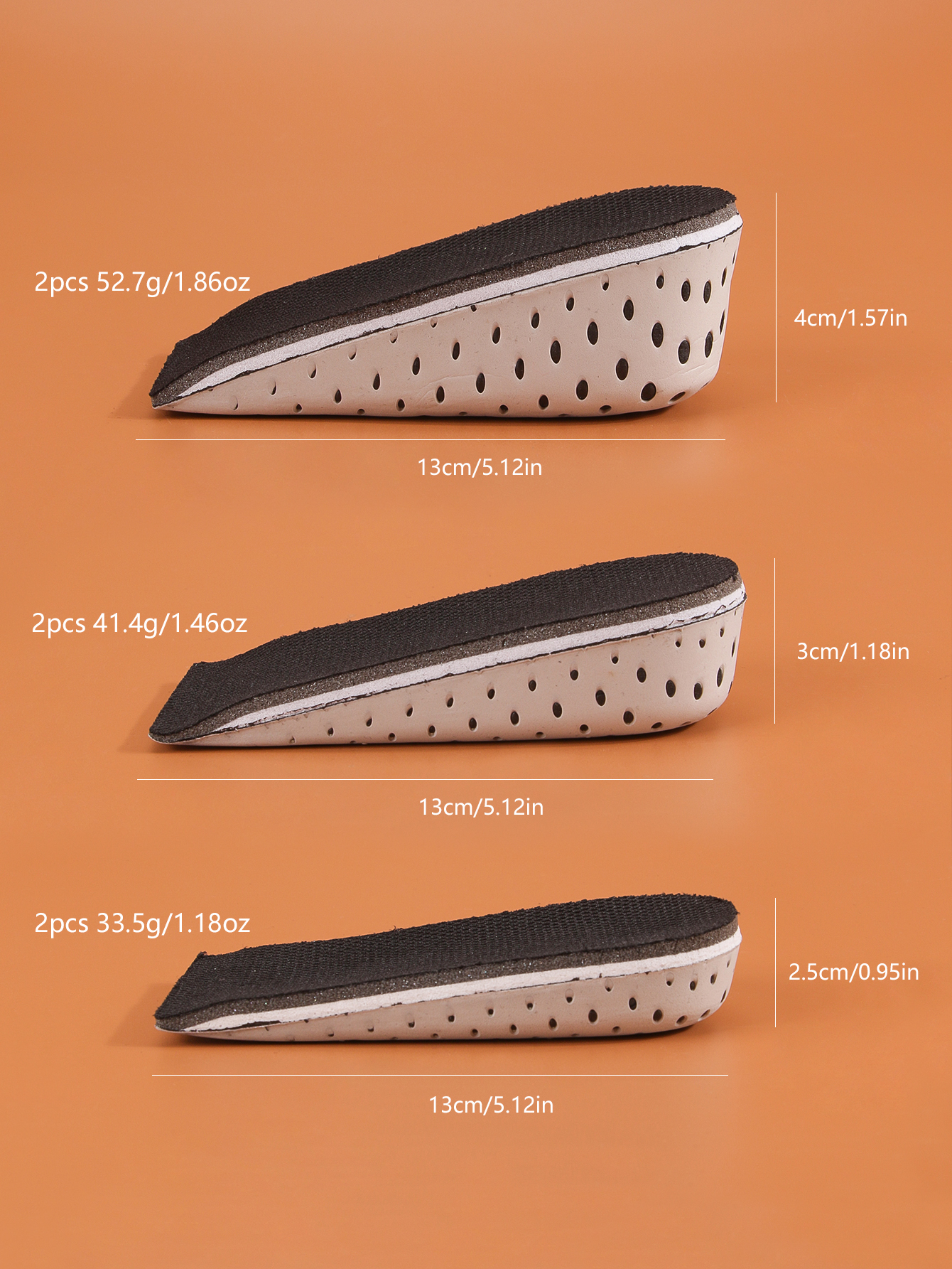 1Pair Soft Breathable Memory Foam Half Length Height Increase Insole ...