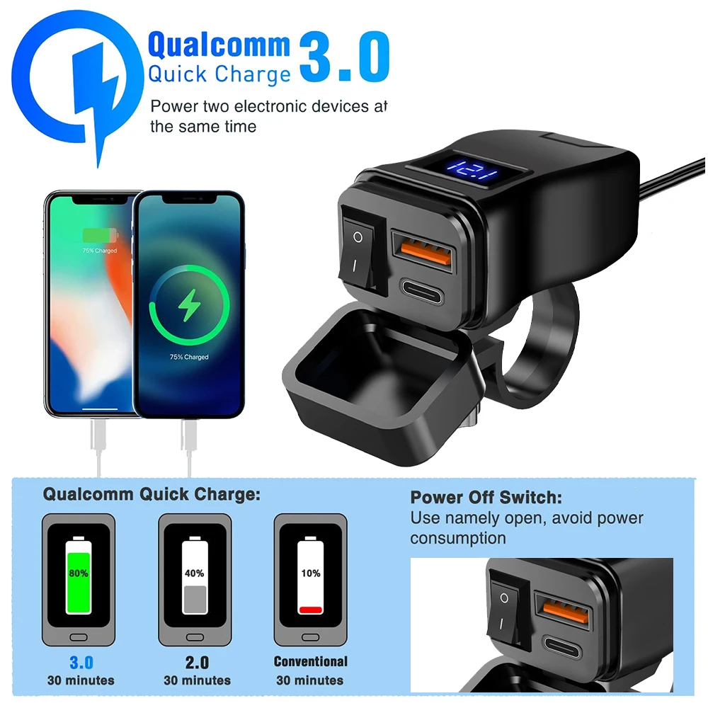 (Local Seller) PD QC3.0 Motorcycle USB Fast Cellular Charger Waterproof ...