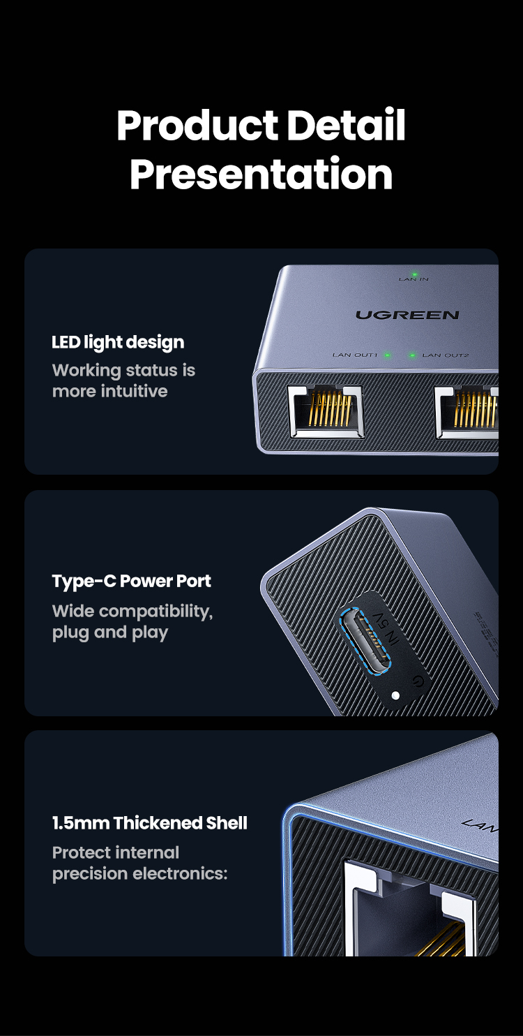 UGREEN RJ45 Splitter 1 to 2 Ethernet Adapter Internet Network Cable ...