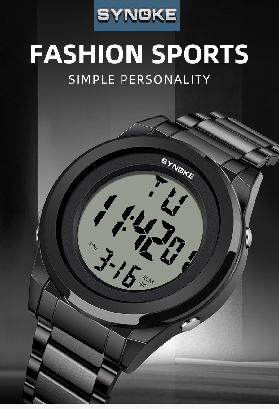 SYNOKE Watch for Men Digital Fashion Sports Stainless Steel ...
