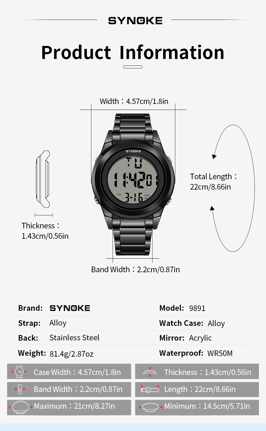 SYNOKE Watch for Men Digital Fashion Sports Stainless Steel ...