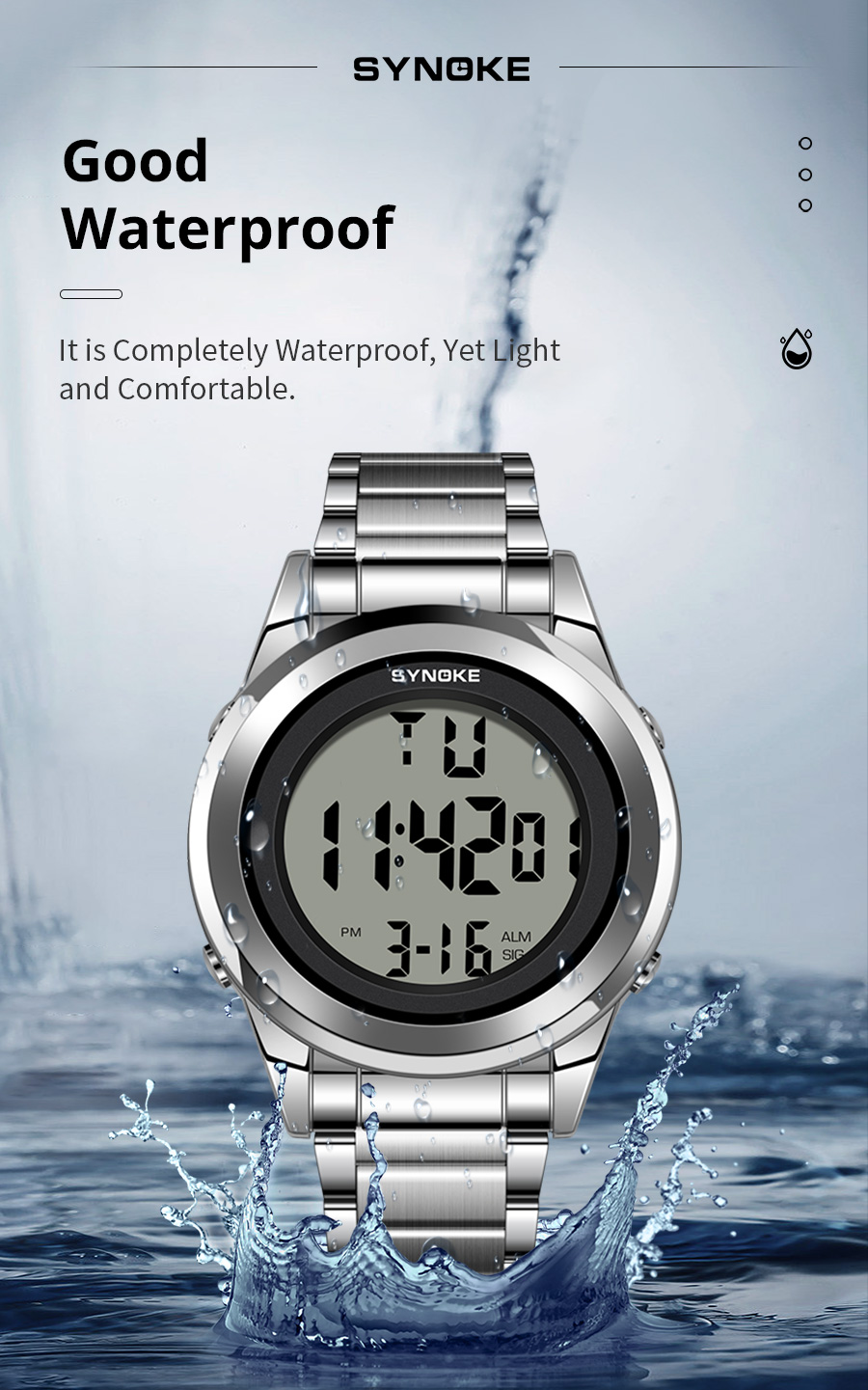 SYNOKE Watch for Men Digital Fashion Sports Stainless Steel ...