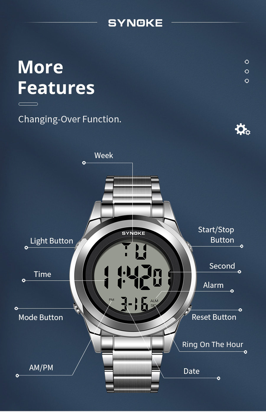 SYNOKE Watch for Men Digital Fashion Sports Stainless Steel ...