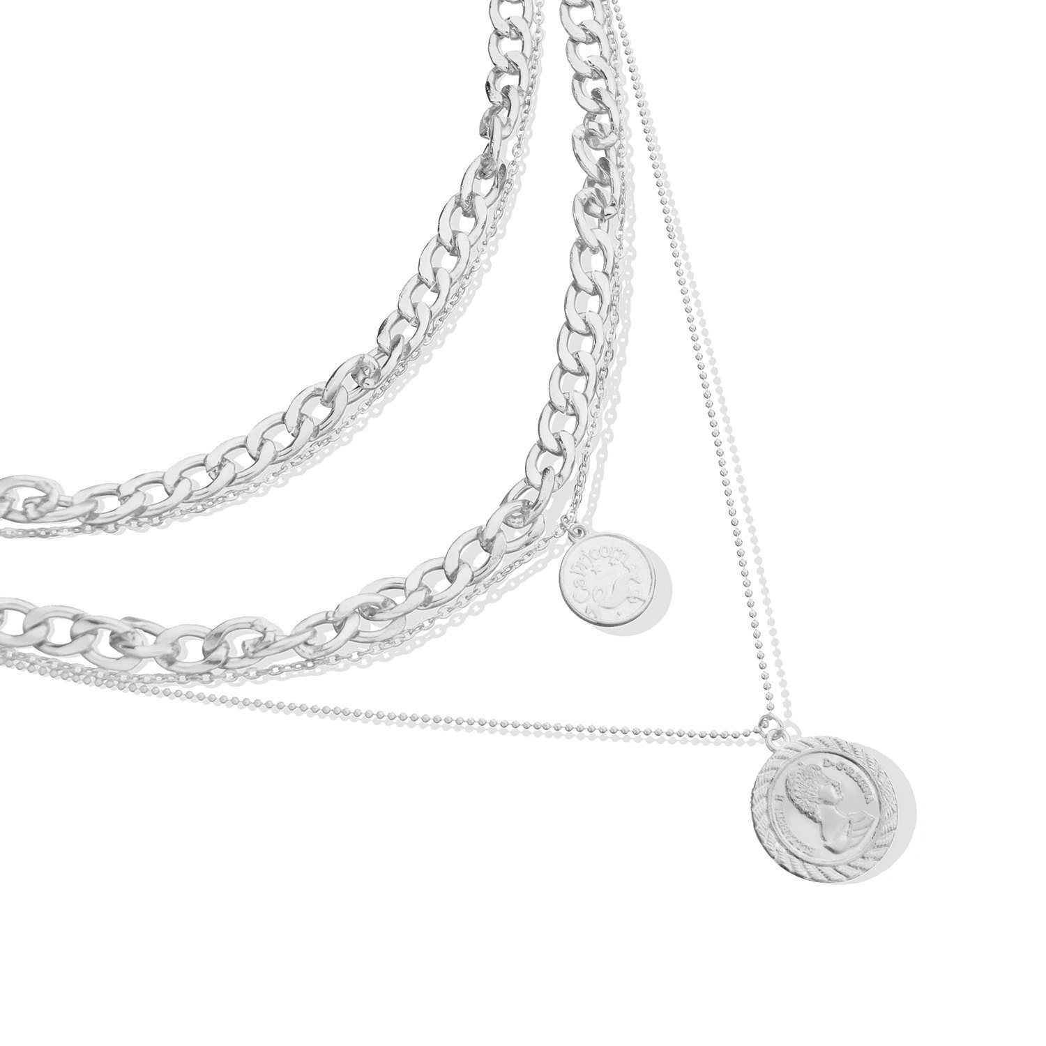 Multi-Layer Long Chain Necklace Punk Lock Moon Pendant for Women Men ...