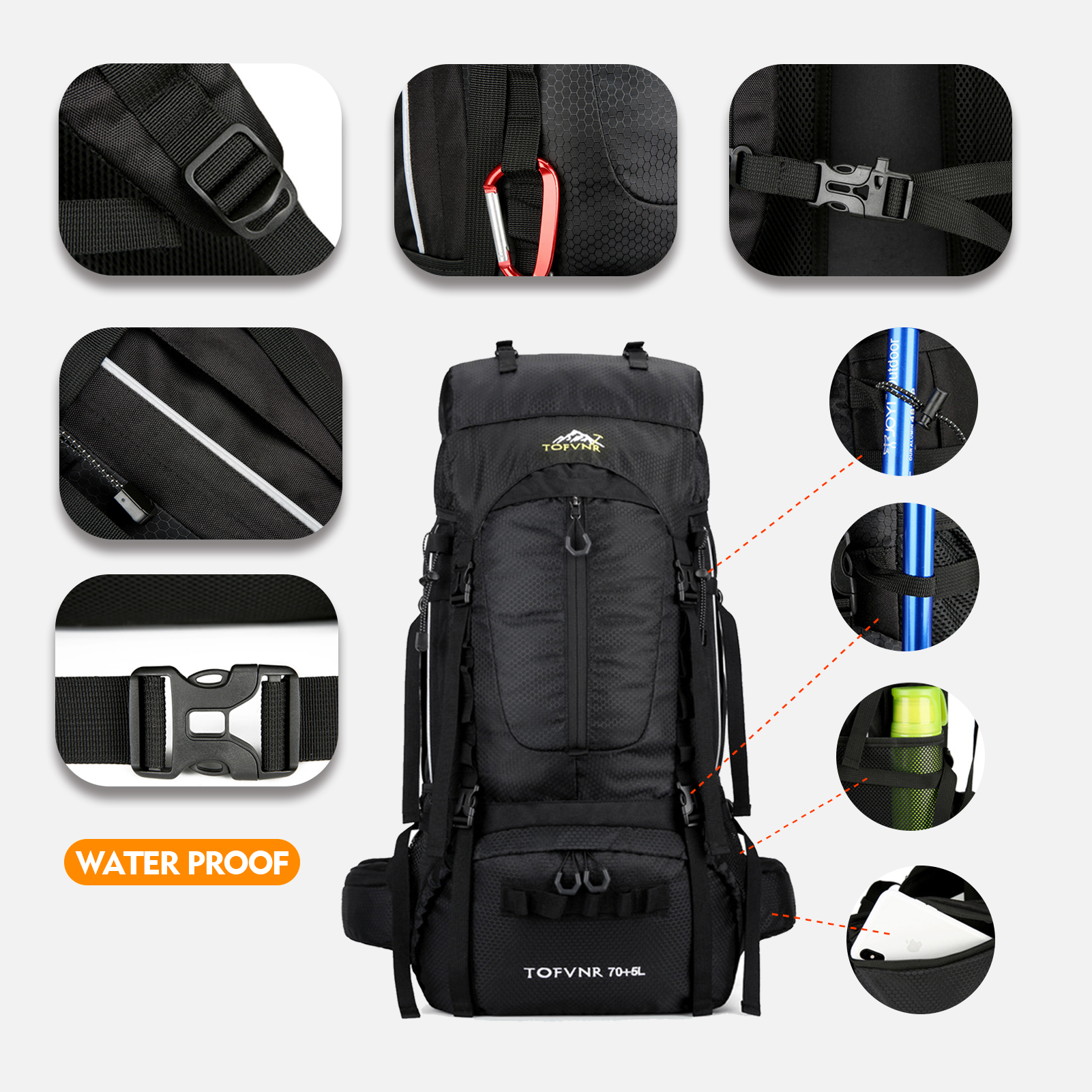 Blackpongo Outdoor Multi Functional Large Capacity Waterproof Backpack ...