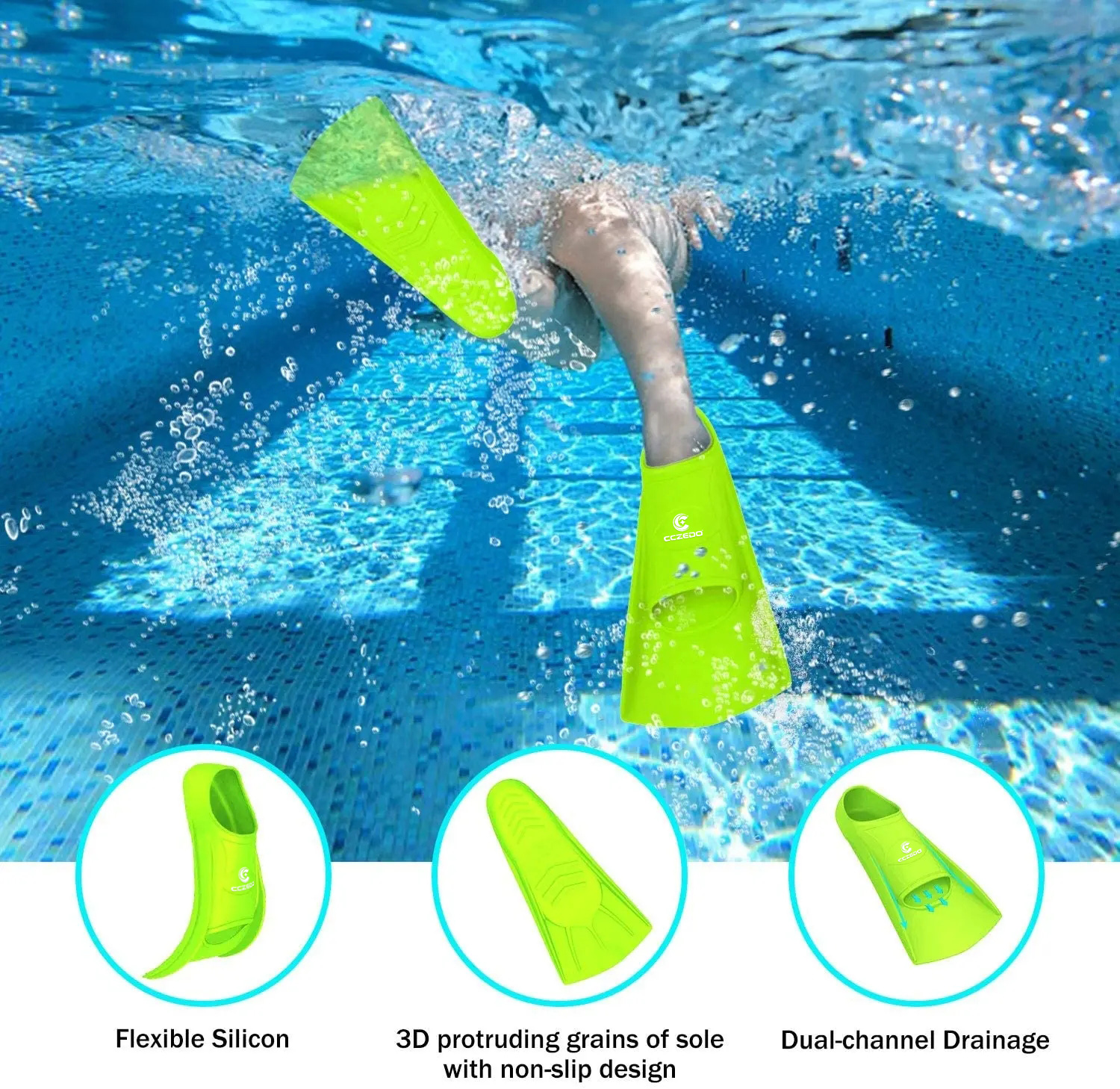 CCZedo Professional Swimming Flippers Short Foot Poof Children's Diving ...