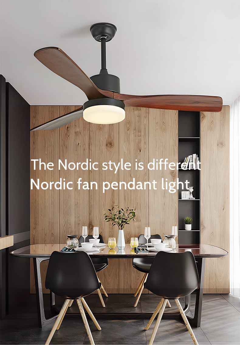 Nordic Ceiling Fan With Light Big Size 3 Blades Remote Control Wood ...