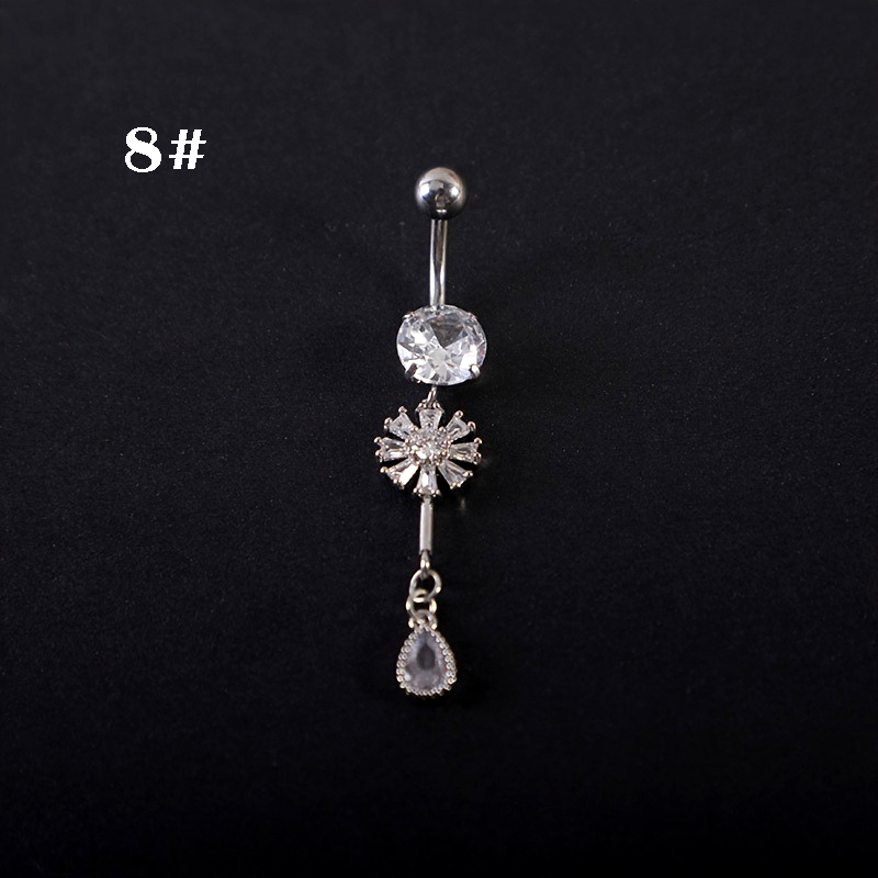 Stainless steel double heart-shaped navel ring, butterfly navel nail ...