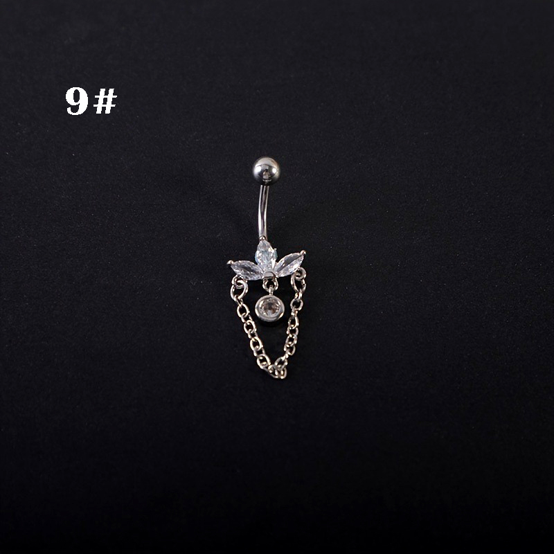 Stainless steel double heart-shaped navel ring, butterfly navel nail ...