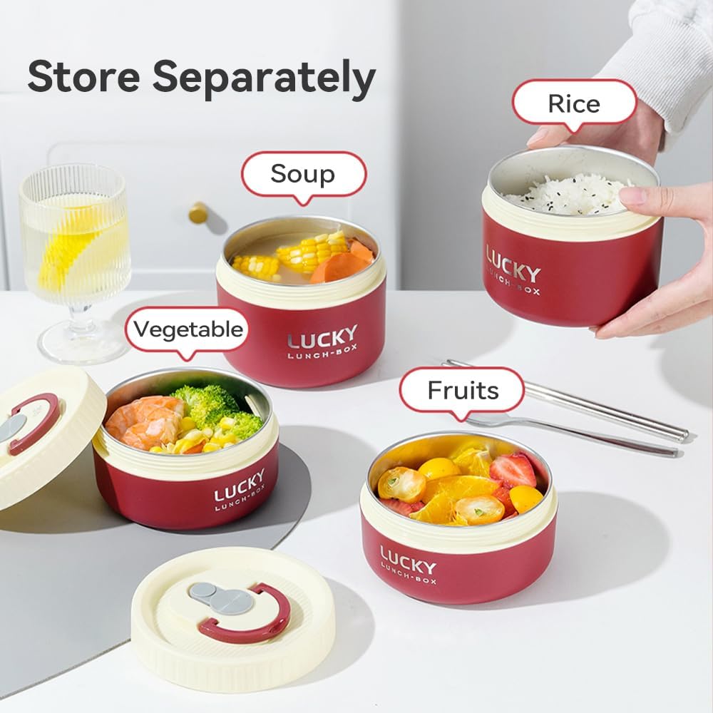 Microwaveable 304 Stainless Steel Lunch Box Portable Round Insulated ...