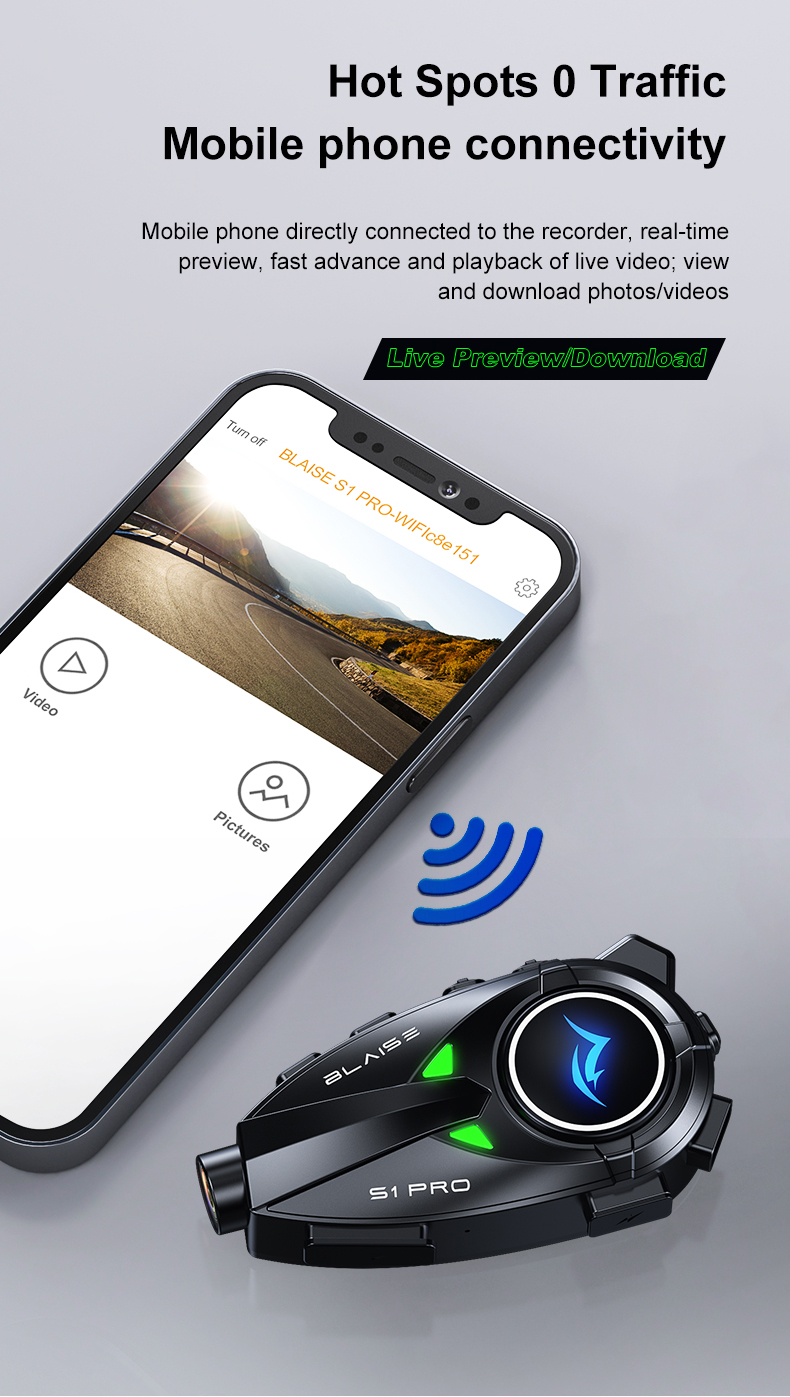 HVA BLAISE Intercom Headset S1 PRO Dash Cam for motorcycle Waterproof ...