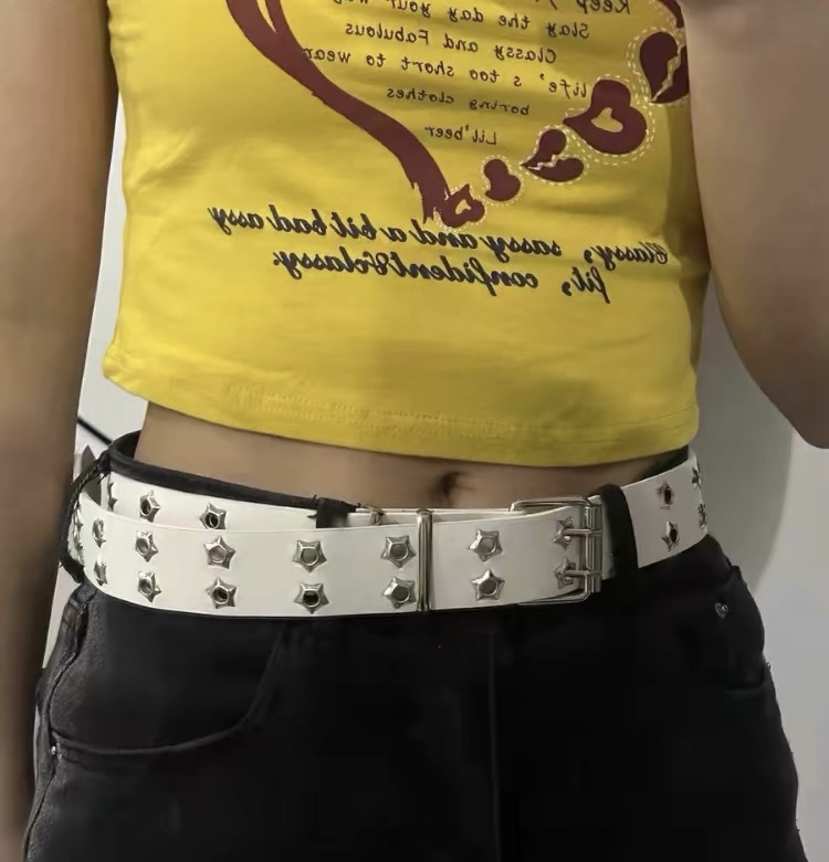 Y2K Punk Women's Belt - Double-Breasted & Hip-Hop Adjustable Rivet ...