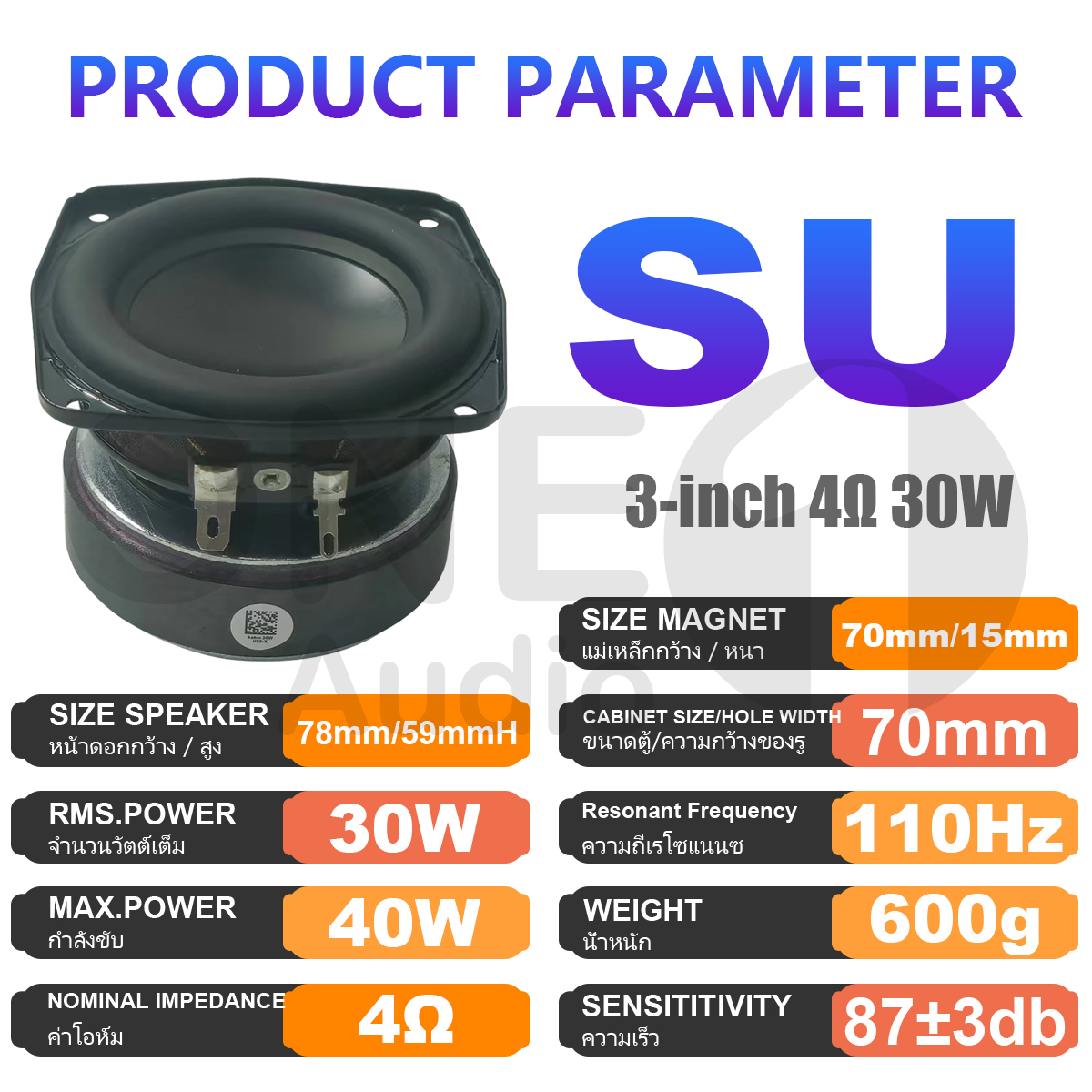 OneAudio SU 3-inch Subwoofer Speaker 4 Ω 30W 3-inch BASS Underseat ...