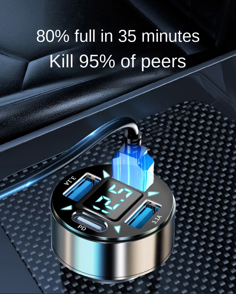 66W 4 In 1 Digital Display Super Fast Charging Travel Adapter 3USB+PD ...