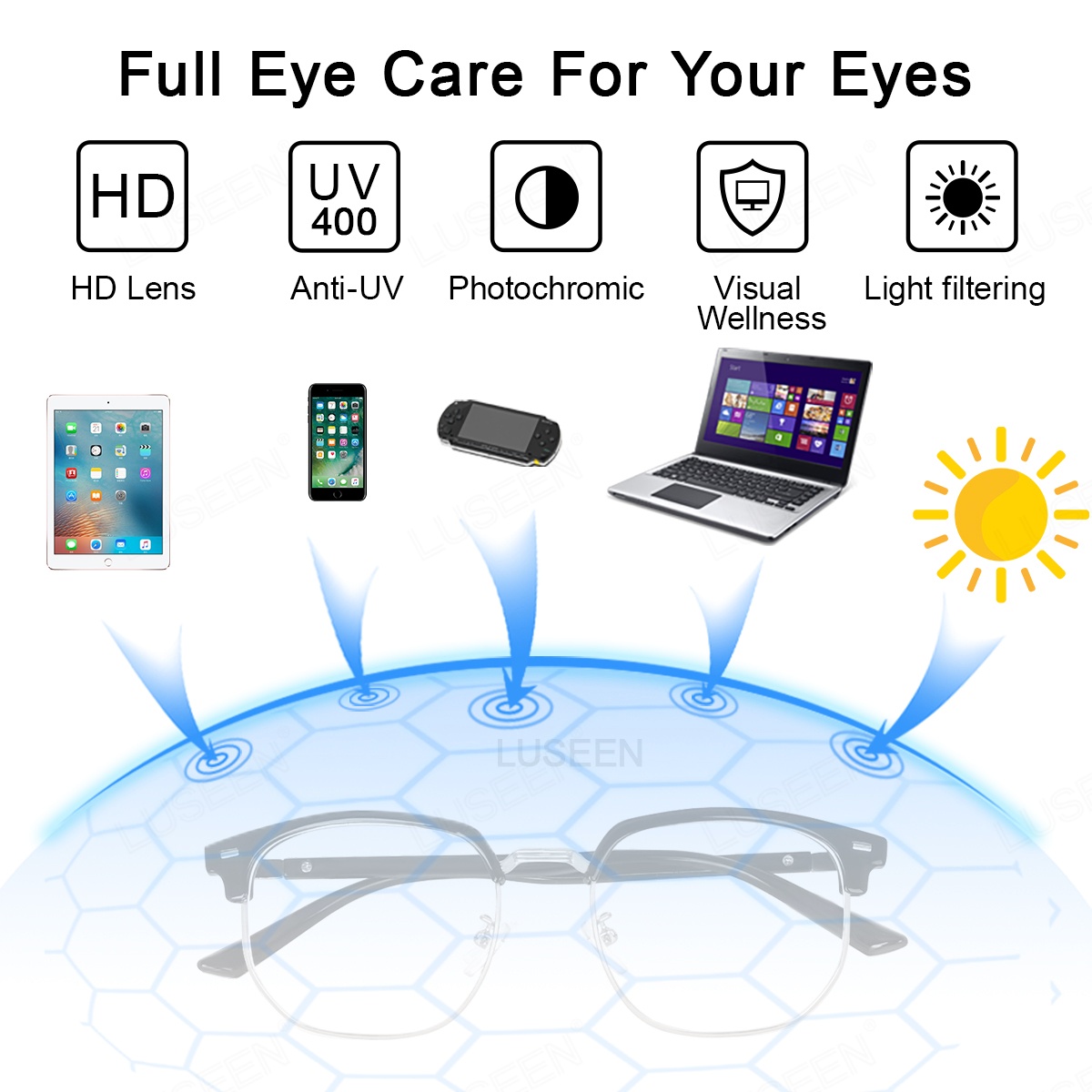 LUSEEN Anti Radiation Photochromic Eye Glasses For Woman Man For Square ...