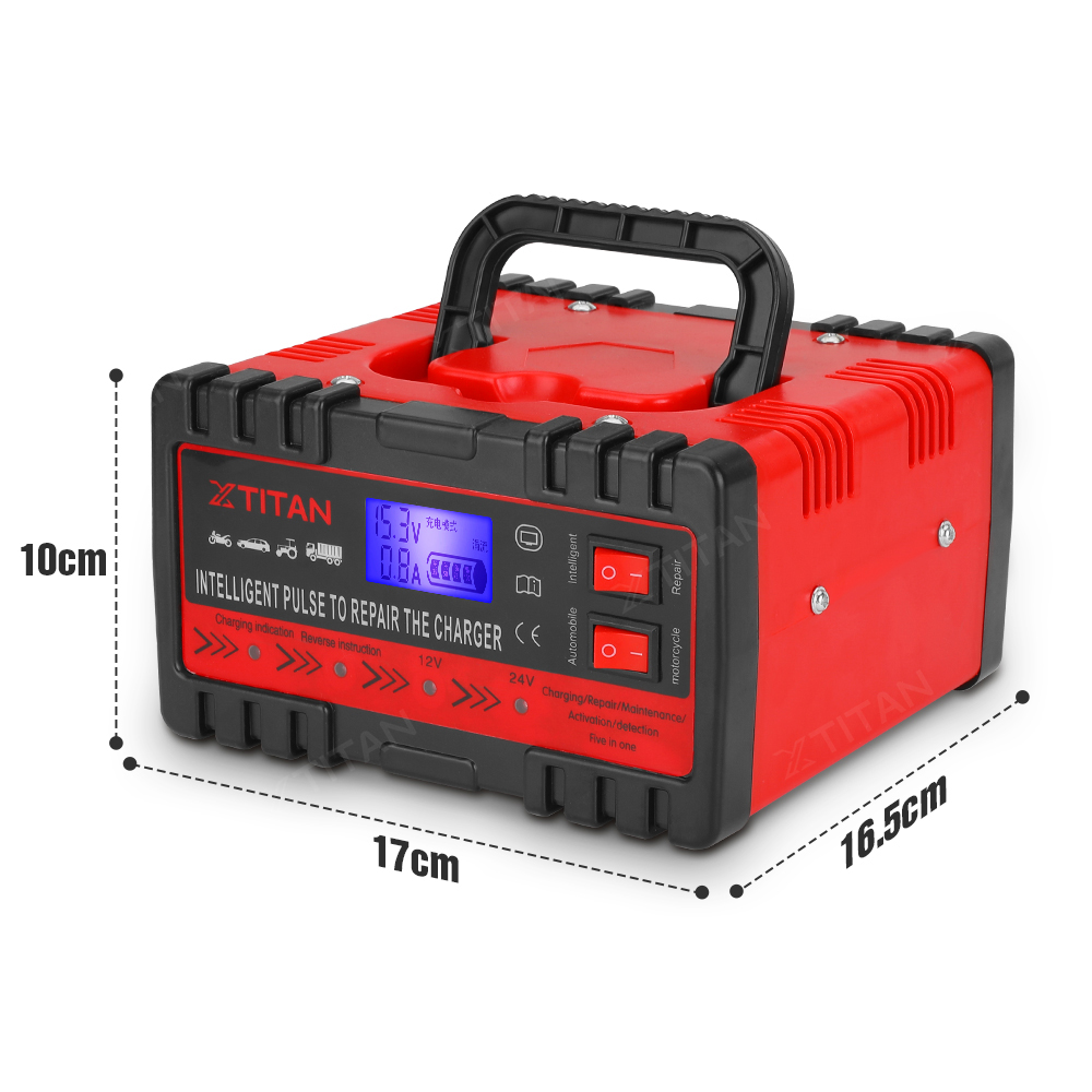 【5 Year Warranty】XTITAN 12/24V Car Battery Restoration Charger Red Full Self-stop 5-stage Pulse ...