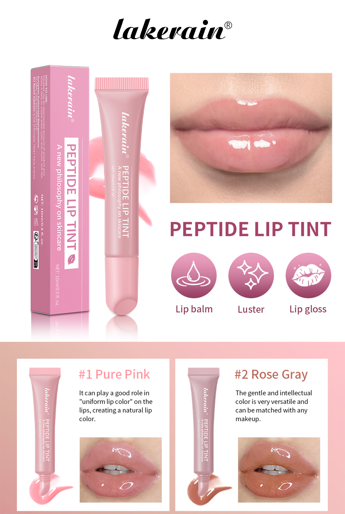 Lakerain Peptide Lip Tint Mirror Liquid Lip Gloss To Remove Dead Skin Lipstick Base Lip Cream ...