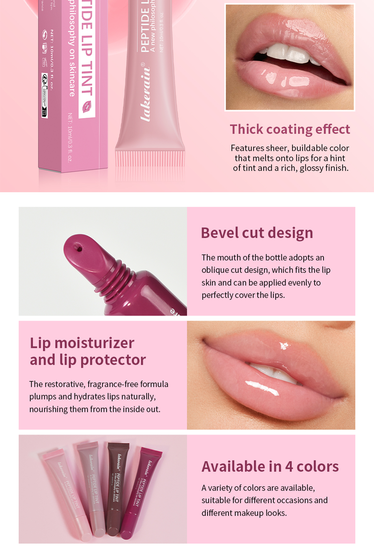 Lakerain Peptide Lip Tint Mirror Liquid Lip Gloss To Remove Dead Skin ...