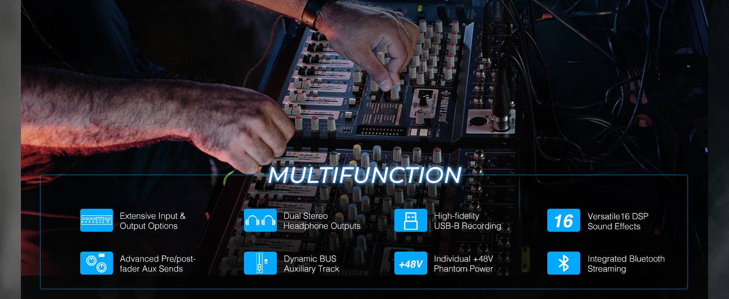 Phenyx Pro PTL-800 8-Channel Audio Mixer AUX BUS SUB 16 DSP BT&USB ...