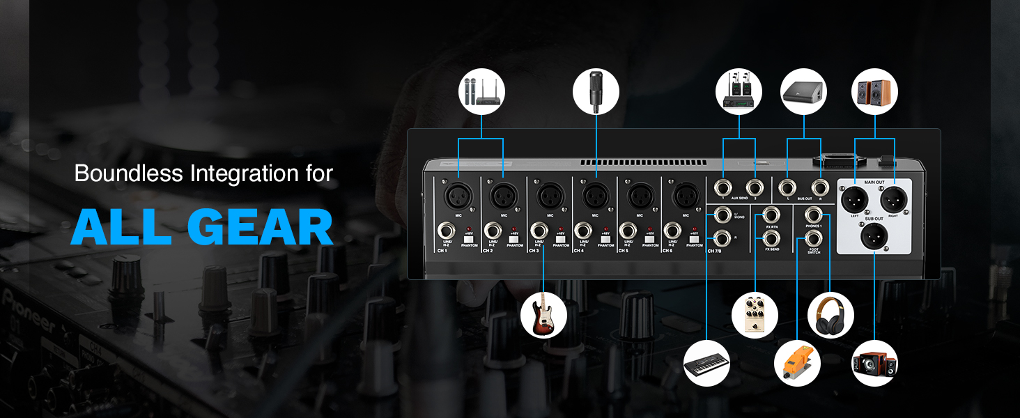 Phenyx Pro PTL-800 8-Channel Audio Mixer AUX BUS SUB 16 DSP BT&USB ...