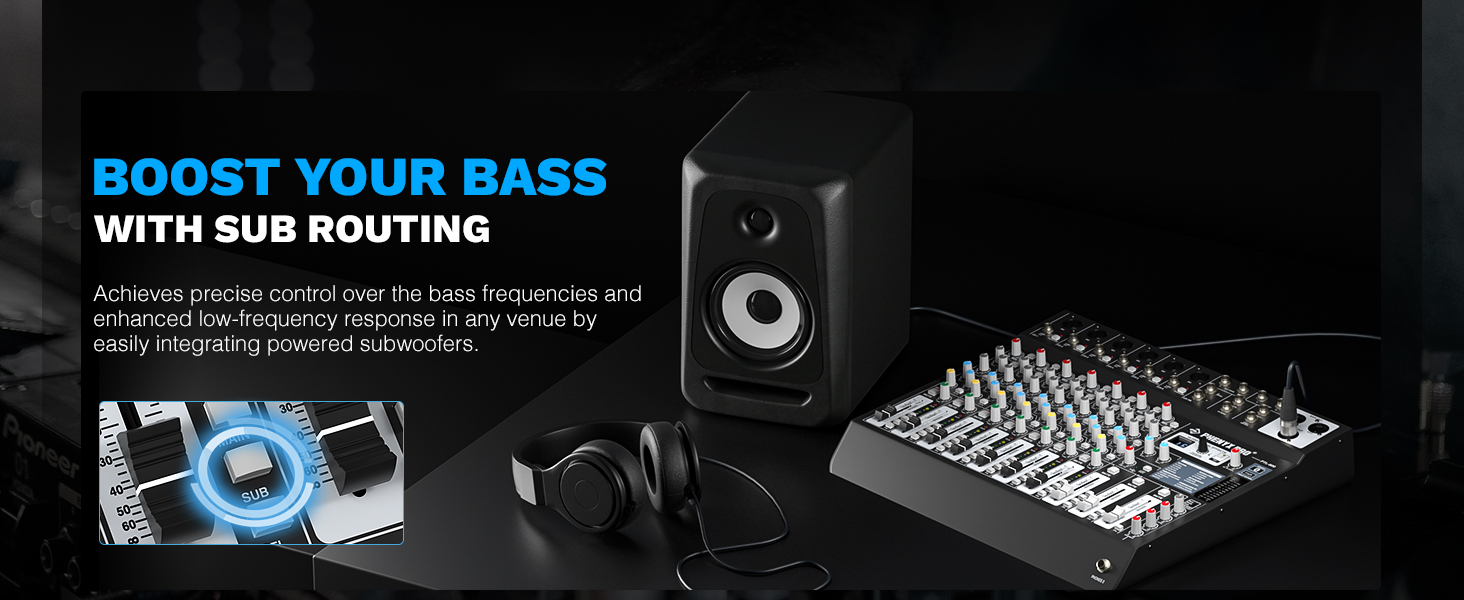 Phenyx Pro PTL-800 8-Channel Audio Mixer AUX BUS SUB 16 DSP BT&USB ...